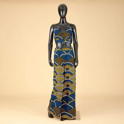 China Women's African Print Two Piece Set with Cotton Blend High Waist Trousers and Bold Geometric Ethnic Pattern for sale