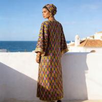 China Women’s African Kaftan Dress with Matching Headwrap in Cotton Blend and Flowing Silhouette for sale