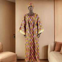 China Women’s African Kaftan Dress with Matching Headwrap in Cotton Blend and Flowing Silhouette for sale