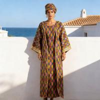 China Women’s African Kaftan Dress with Matching Headwrap in Cotton Blend and Flowing Silhouette for sale
