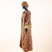 China Women’s African Kaftan Dress with Matching Headwrap in Cotton Blend and Flowing Silhouette for sale