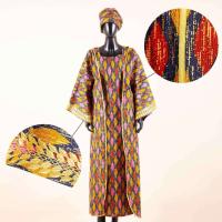 China Women’s African Kaftan Dress with Matching Headwrap in Cotton Blend and Flowing Silhouette for sale