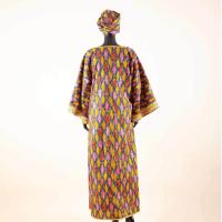 China Women’s African Kaftan Dress with Matching Headwrap in Cotton Blend and Flowing Silhouette for sale