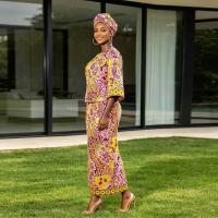China Women’s African Print Midi Dress with Matching Headwrap in Breathable Fabric and Flowing Skirt for sale