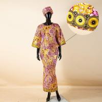 China Women’s African Print Midi Dress with Matching Headwrap in Breathable Fabric and Flowing Skirt for sale