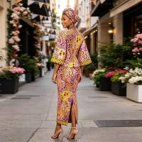 China Women’s African Print Midi Dress with Matching Headwrap in Breathable Fabric and Flowing Skirt for sale