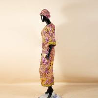 China Women’s African Print Midi Dress with Matching Headwrap in Breathable Fabric and Flowing Skirt for sale