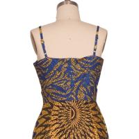 China Women's African Print Maxi Dress with Sleeveless Spaghetti Strap, Adjustable Shoulder Straps, and Front Cut-Out Detail for sale