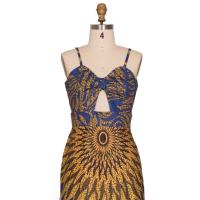 China Women's African Print Maxi Dress with Sleeveless Spaghetti Strap, Adjustable Shoulder Straps, and Front Cut-Out Detail for sale