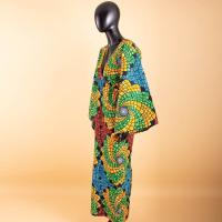 China Women's African Print Kimono Set with Traditional Wax Print and Elegant Flowing Silhouette in Breathable Cotton Blend for sale