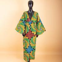 China Women's African Print Kimono Set with Traditional Wax Print and Elegant Flowing Silhouette in Breathable Cotton Blend for sale