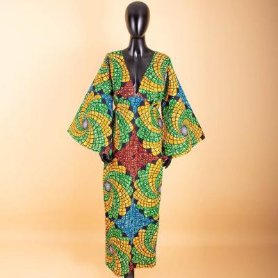 China Women's African Print Kimono Set with Traditional Wax Print and Elegant Flowing Silhouette in Breathable Cotton Blend for sale