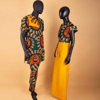 China African Print Couple Matching Set with Wax Print Fabric High-Waist Skirt and Adjustable Studded Belt for sale