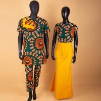 China African Print Couple Matching Set with Wax Print Fabric High-Waist Skirt and Adjustable Studded Belt for sale