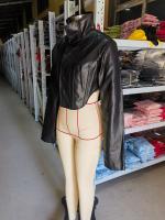 China Women's Cropped Faux Leather Jacket with Stand Collar for Streetwear Fashion for sale