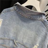 China Women's Distressed Cropped Denim Jacket with Puff Sleeves, Lace Hem, and Patchwork Design for sale