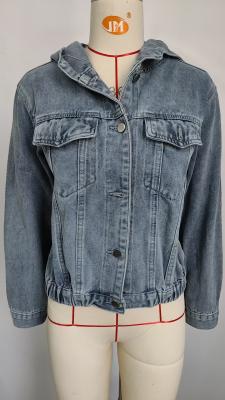 China Women's Hooded Denim Jacket with Cotton Fabric Oversized Relaxed Fit and Vintage Washed Effect for sale