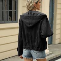China Women's Hooded Denim Jacket with Cotton Fabric Oversized Relaxed Fit and Vintage Washed Effect for sale