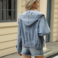 China Women's Hooded Denim Jacket with Cotton Fabric Oversized Relaxed Fit and Vintage Washed Effect for sale