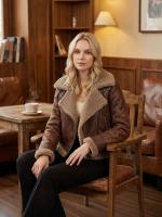 China Women's Faux Shearling Leather Biker Jacket with Vintage Style and Asymmetrical Zipper Closure for sale