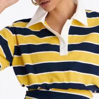 China Women's Striped Polo Crop Top with Soft Cotton Fabric and Cropped Length for sale