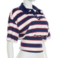 China Women's Striped Polo Crop Top with Soft Cotton Fabric and Cropped Length for sale
