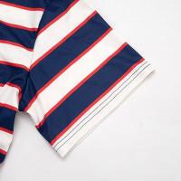 China Women's Striped Polo Crop Top with Soft Cotton Fabric and Cropped Length for sale