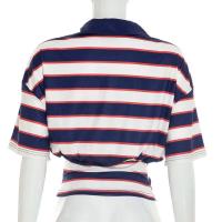 China Women's Striped Polo Crop Top with Soft Cotton Fabric and Cropped Length for sale