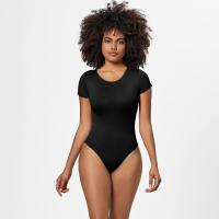 China Women’s Short Sleeve Bodysuit with Stretch Jersey Fabric, Snap-Button Closure, and Body-Contouring Fit for sale