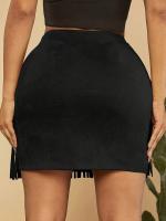 China Women's High-waisted Studded Mini Skirt with Fringe Hem for Fashion-forward Street Style for sale