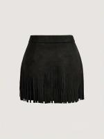 China Women's High-waisted Studded Mini Skirt with Fringe Hem for Fashion-forward Street Style for sale