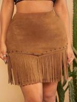 China Women's High-waisted Studded Mini Skirt with Fringe Hem for Fashion-forward Street Style for sale