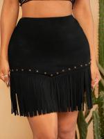China Women's High-waisted Studded Mini Skirt with Fringe Hem for Fashion-forward Street Style for sale