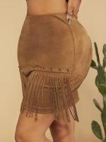 China Women's High-waisted Studded Mini Skirt with Fringe Hem for Fashion-forward Street Style for sale