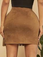 China Women's High-waisted Studded Mini Skirt with Fringe Hem for Fashion-forward Street Style for sale