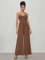 China Women's Ribbed Knit Wide Leg High Waist Jumpsuit - Elegant One-Piece for Casual and Party Wear for sale