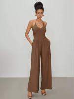China Women's Ribbed Knit Wide Leg High Waist Jumpsuit - Elegant One-Piece for Casual and Party Wear for sale
