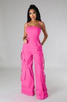 China Women's High-Waist Wide-Leg Cargo Pockets Jumpsuit Romper for Streetwear for sale
