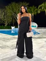 China Women's High-Waist Wide-Leg Cargo Pockets Jumpsuit Romper for Streetwear for sale