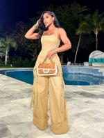 China Women's High-Waist Wide-Leg Cargo Pockets Jumpsuit Romper for Streetwear for sale