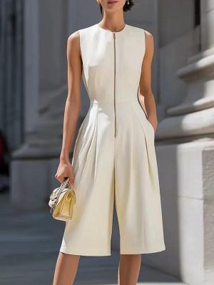 China Women's Sleeveless Wide-Leg Jumpsuit with High Waist Shaping and Flowing Silhouette for sale