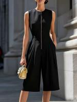 China Women's Sleeveless Wide-Leg Jumpsuit with High Waist Shaping and Flowing Silhouette for sale