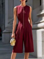 China Women's Sleeveless Wide-Leg Jumpsuit with High Waist Shaping and Flowing Silhouette for sale