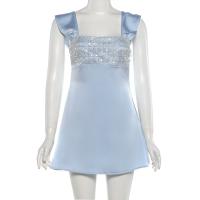 China Women's Sequin Satin Mini Dress with Square Neckline and High-Waist Design for sale