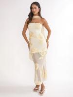 China Women's Floral Embroidery Sheer Maxi Dress with Strapless Fitted Design and Lace Overlay for sale