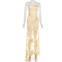 China Women's Floral Embroidery Sheer Maxi Dress with Strapless Fitted Design and Lace Overlay for sale