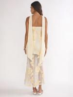 China Women's Floral Embroidery Sheer Maxi Dress with Strapless Fitted Design and Lace Overlay for sale