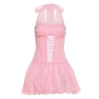 China Women's Pink Sweetheart Neckline Corset Dress with Layered Fluffy Tulle Skirt Mini Dress for sale