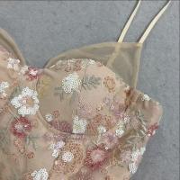 China Women's Sequin Floral Embroidery Corset Mini Dress with Adjustable Studded Belt for sale