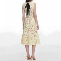 China Women's Floral Lace A-Line Midi Dress with Adjustable Studded Belt and Elegant Silhouette for sale
